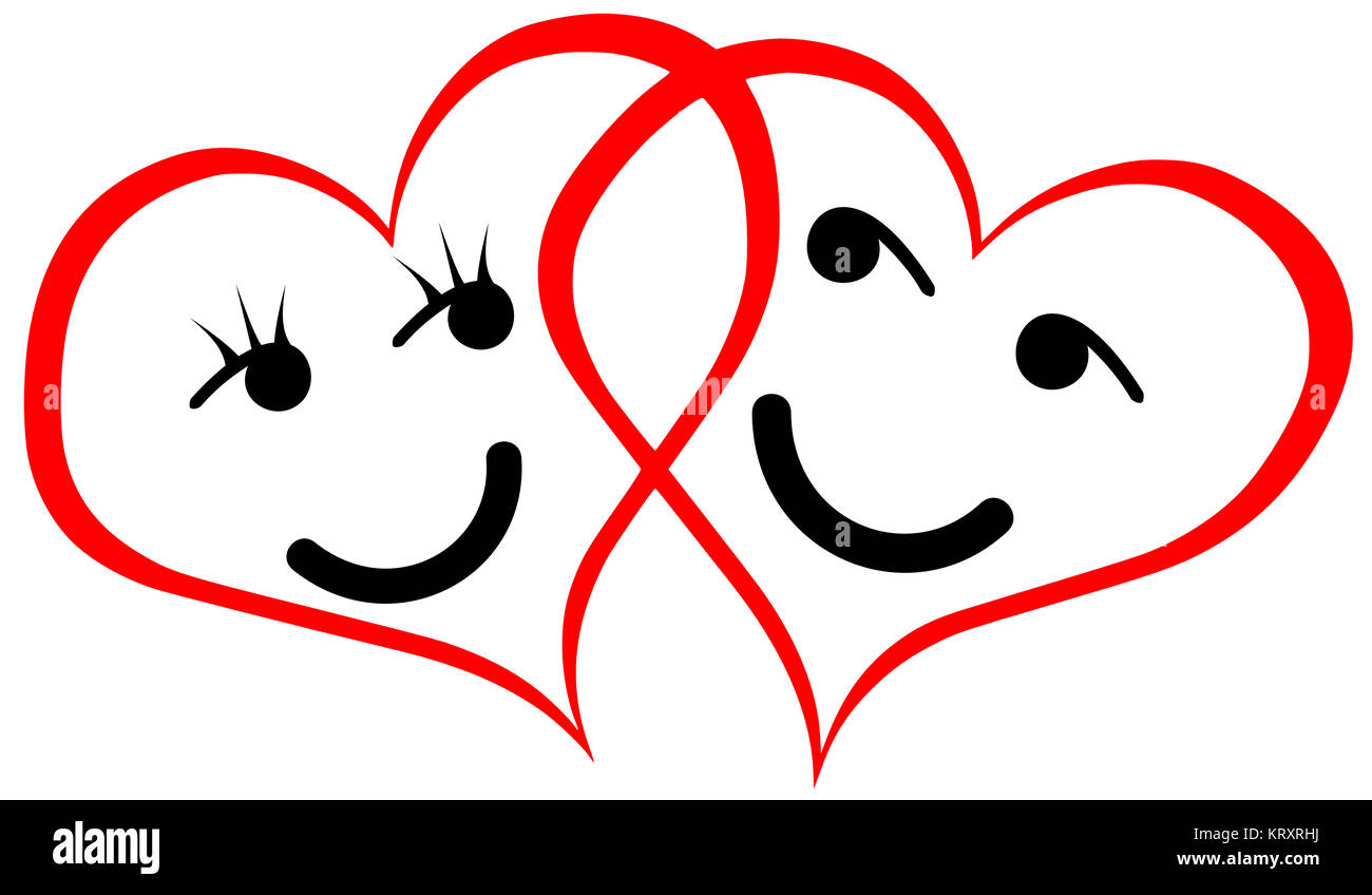two hearts with smileys Stock Photo - Alamy