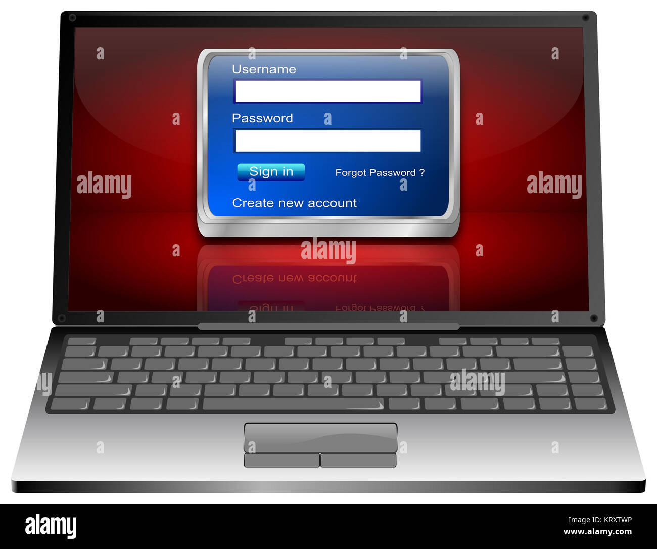 Laptop Computer with blue Login Screen - 3D illustration Stock Photo ...