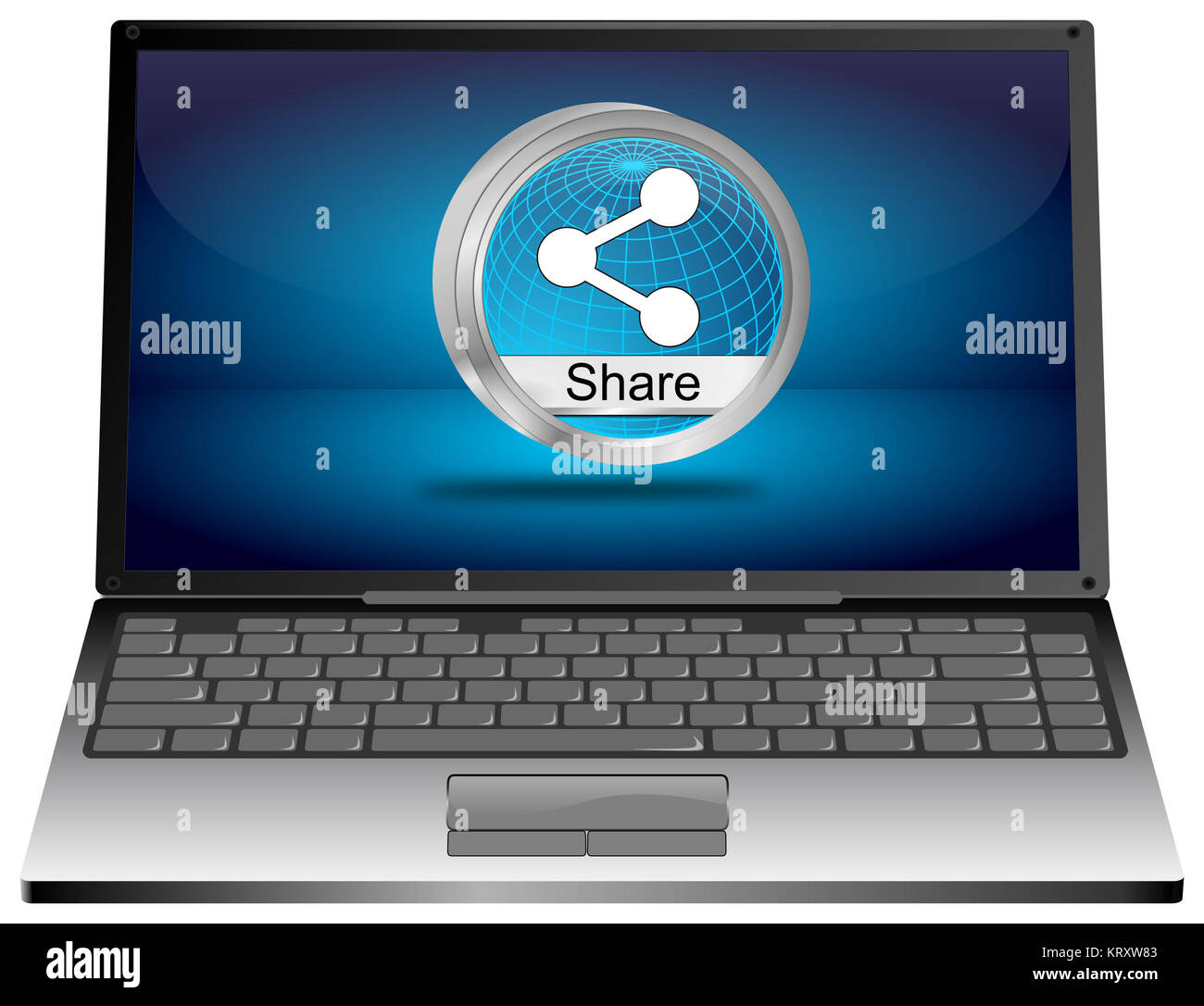 Laptop computer with Share Button - 3D illustration Stock Photo - Alamy