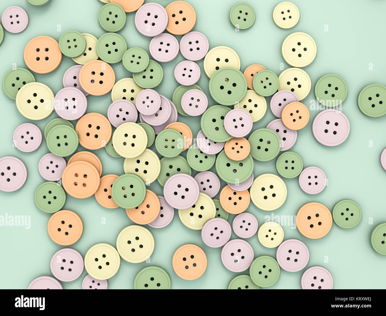 Abstract background from a collection of old buttons. 3D rendering ...