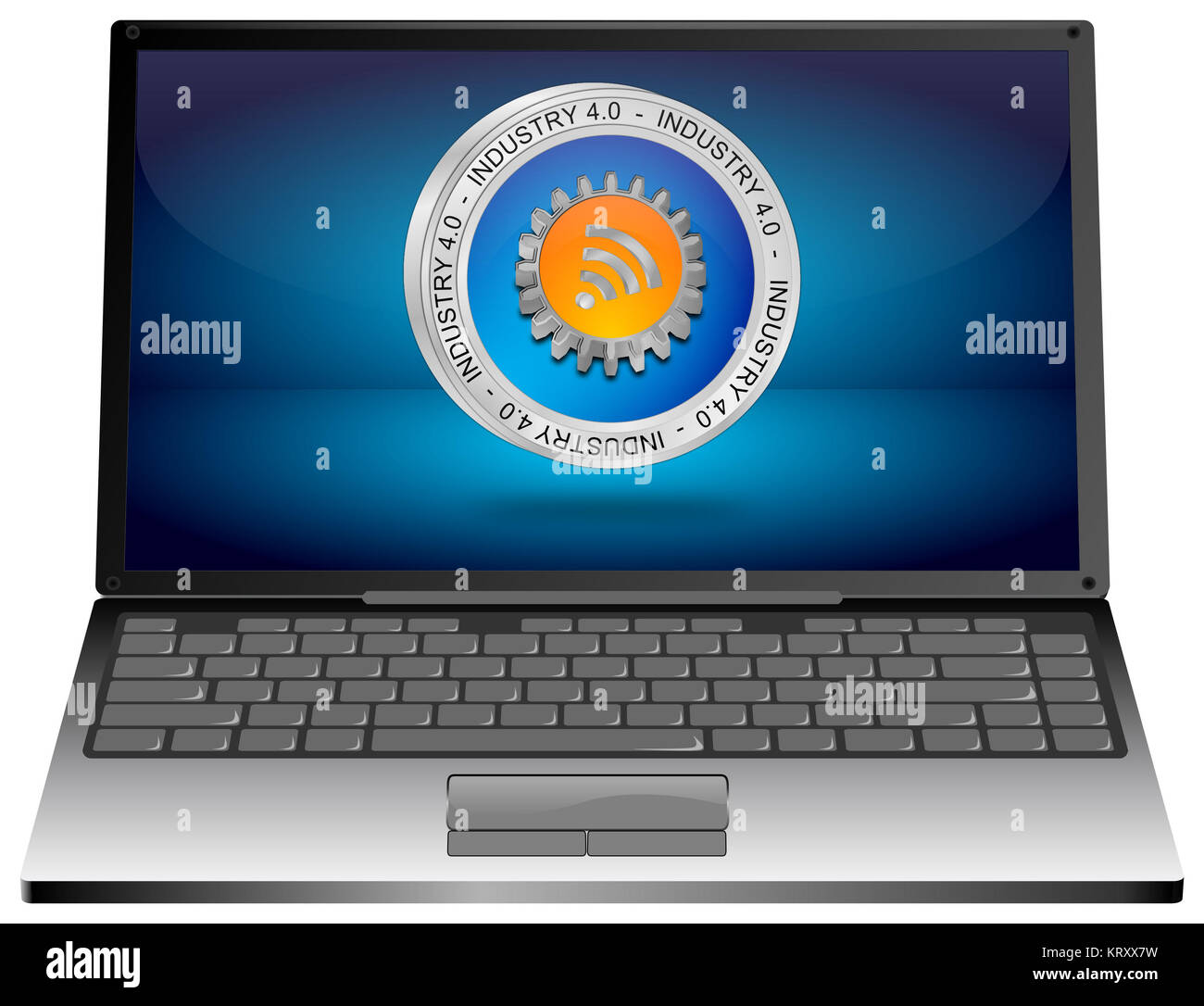Laptop Computer with Industry 4.0 button - 3D illustration Stock Photo ...