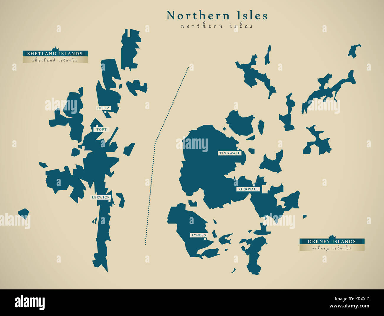Modern Map - Northern Isles UK Scotland illustration Stock Photo - Alamy