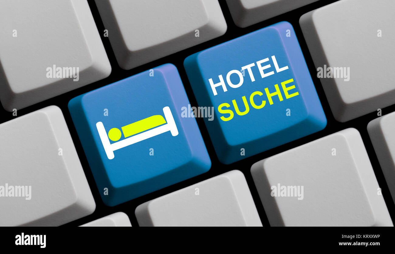 blue computer keyboard: hotel search Stock Photo - Alamy