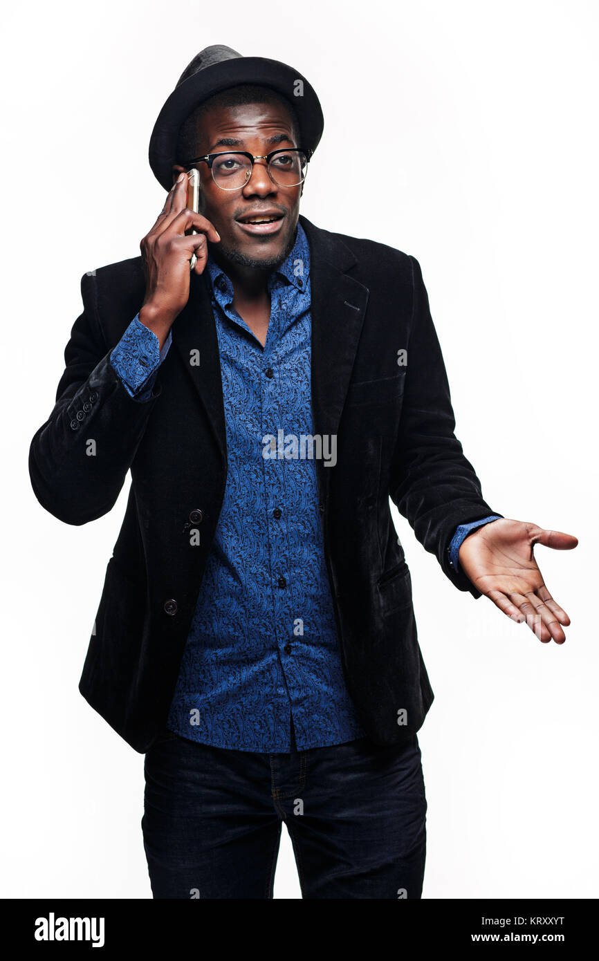 The black man with phone Stock Photo - Alamy