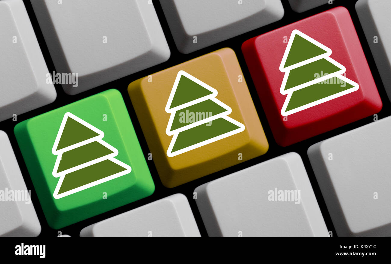 colorful computer keyboard with 3 christmas trees Stock Photo - Alamy