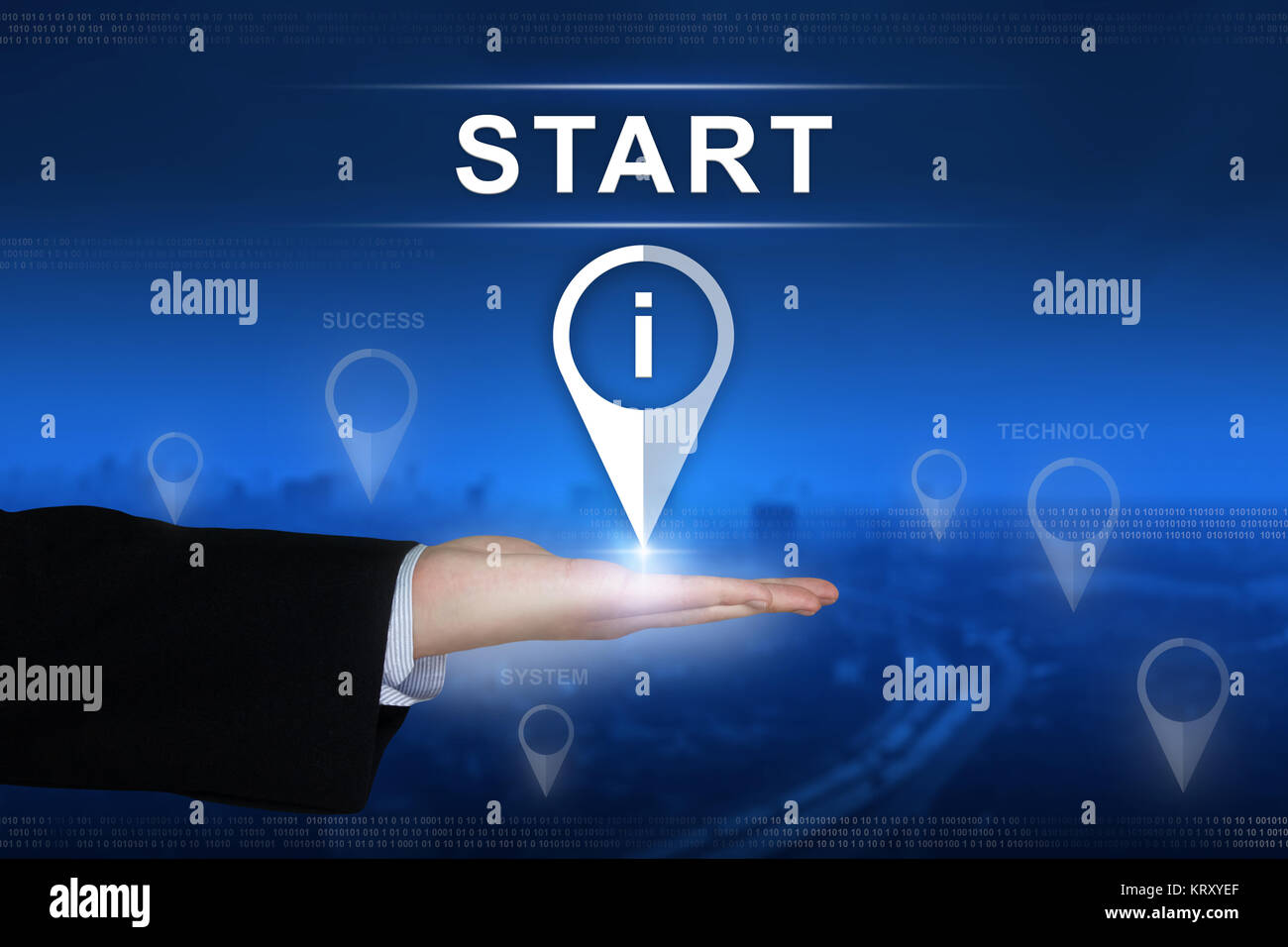 start button on blurred background Stock Photo - Alamy