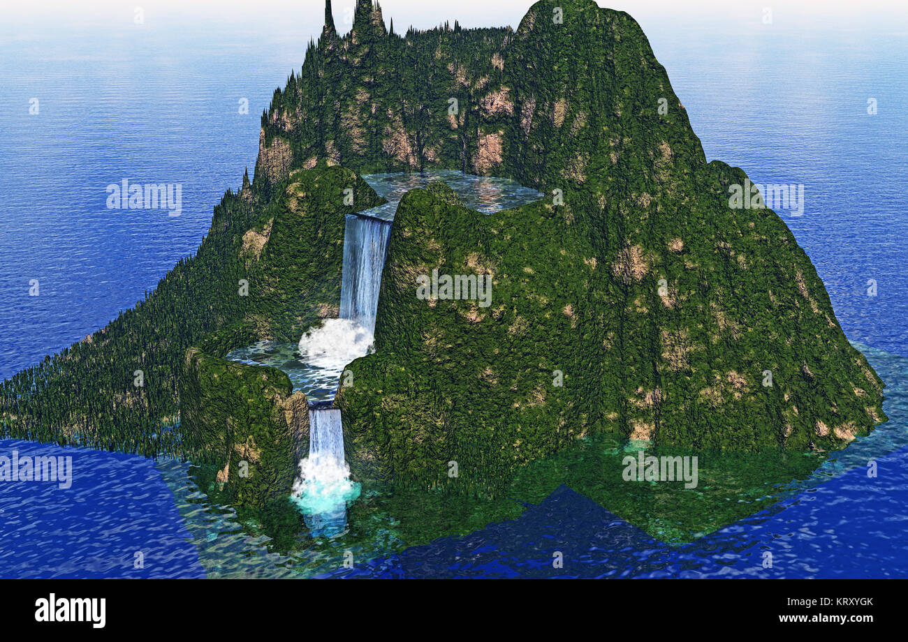 mountain lake with waterfall Stock Photo - Alamy