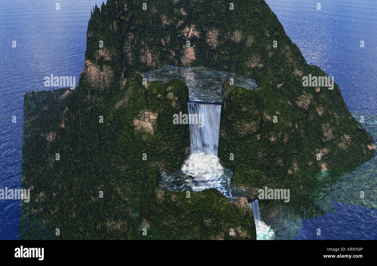 mountain lake with waterfall Stock Photo - Alamy