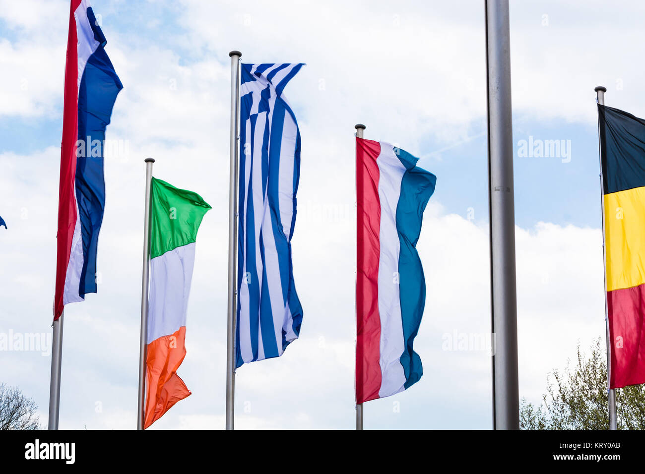 european national flags in front of a blue sky Stock Photo - Alamy