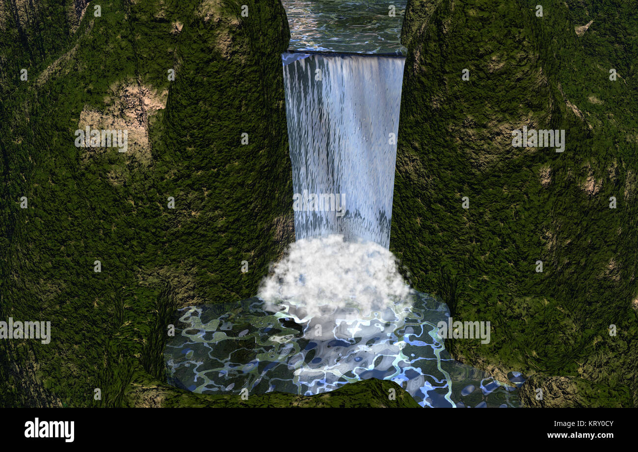 mountain lake with waterfall Stock Photo - Alamy