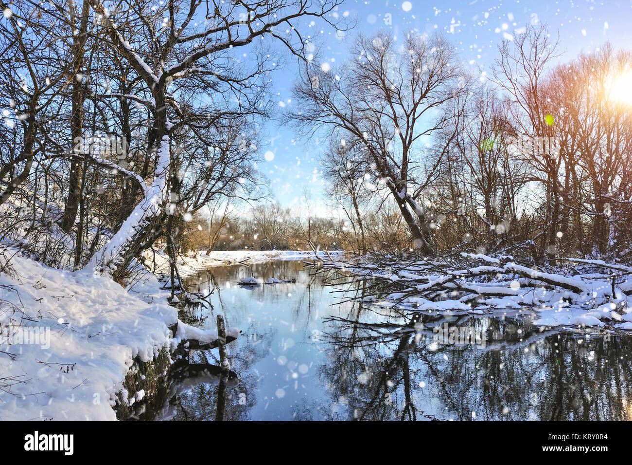 Beautiful winter landscape with the river Stock Photo - Alamy