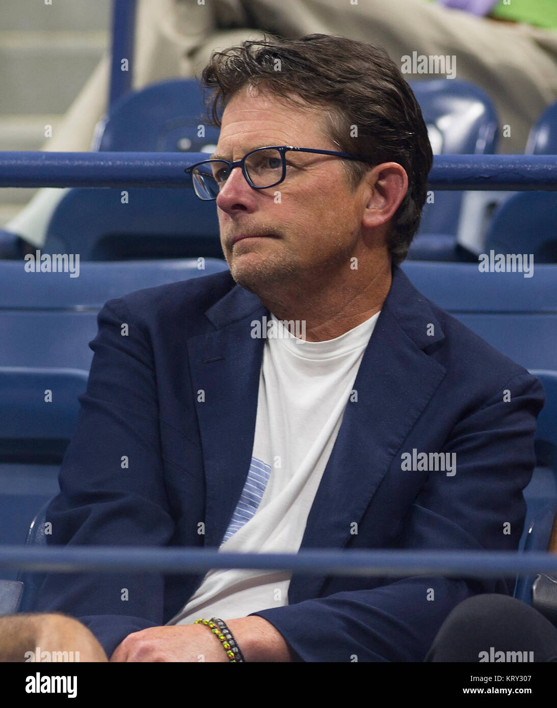 NEW YORK, NY - SEPTEMBER 09: Michael J. Fox watches Simona Halep of ...