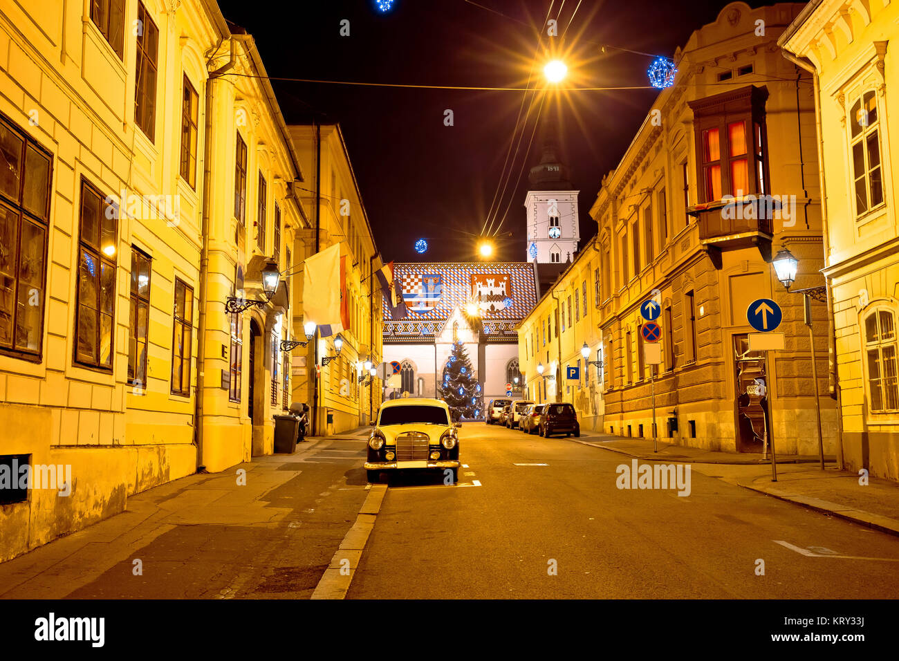 Zagreb upper town street evening view Stock Photo - Alamy