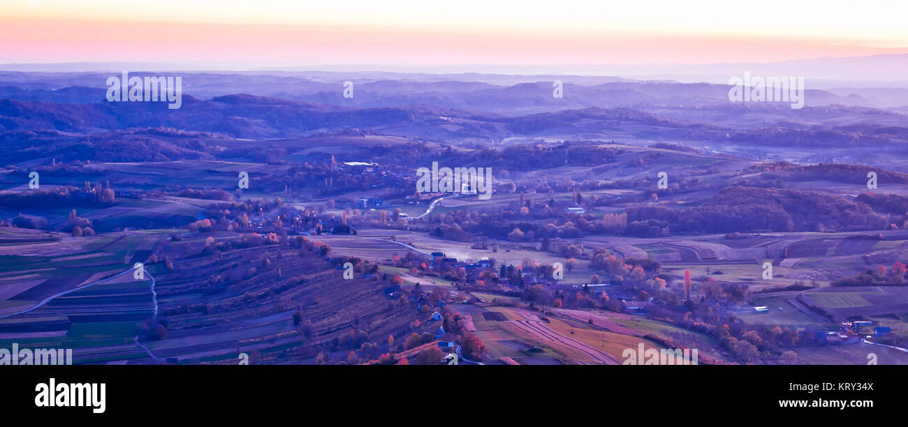 Evening view of villages and landscape Stock Photo - Alamy