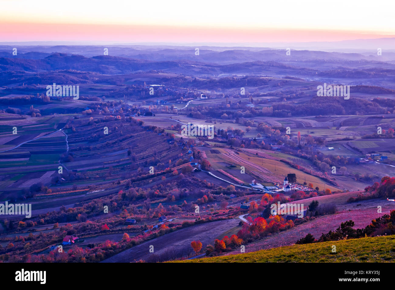 Evening view of villages and landscape Stock Photo - Alamy