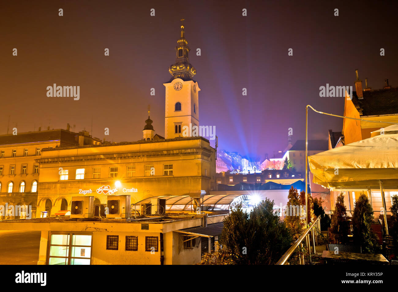 Zagreb upper town church advent evening view Stock Photo - Alamy