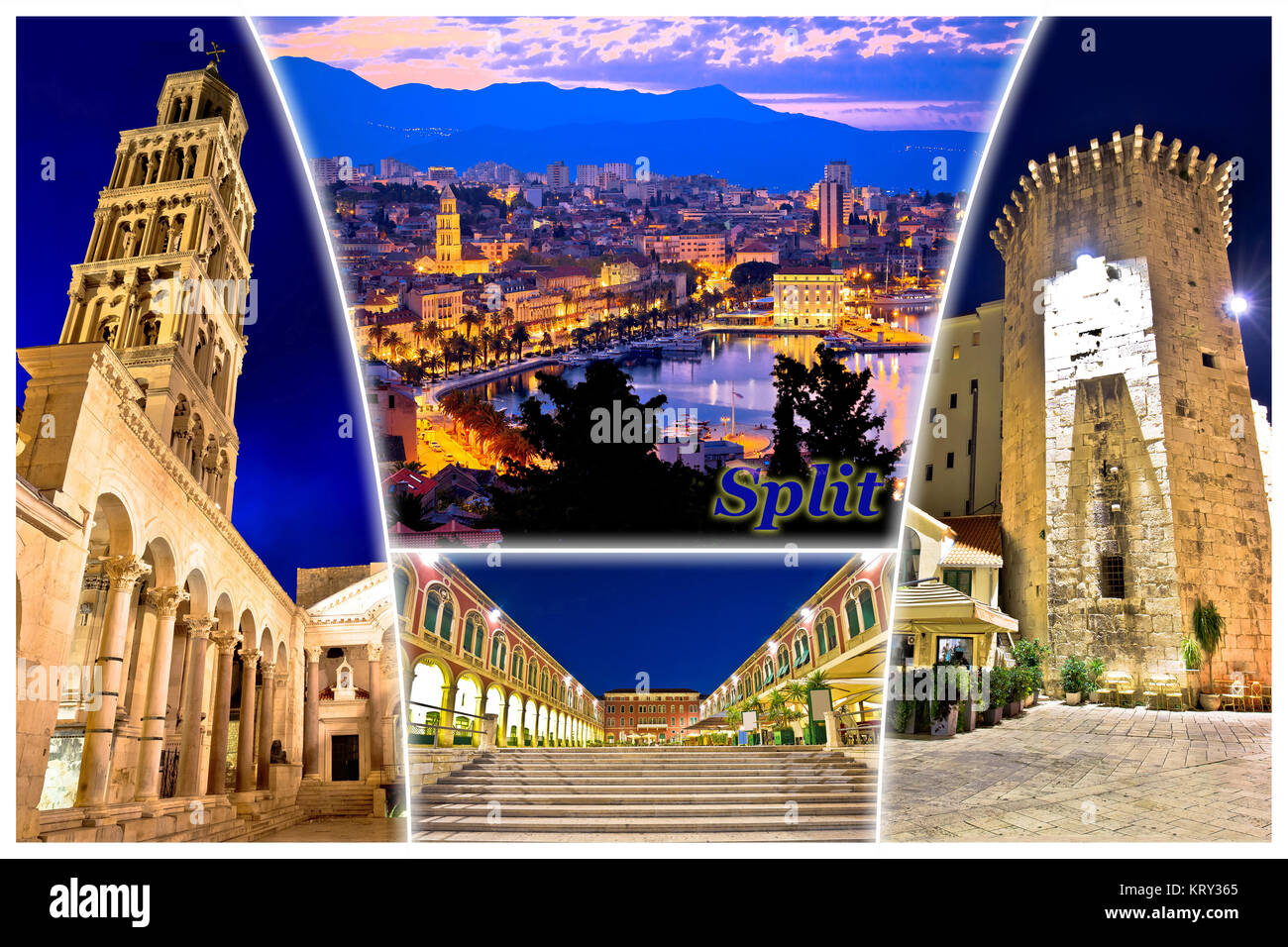 City of Split evening postcard with label Stock Photo - Alamy