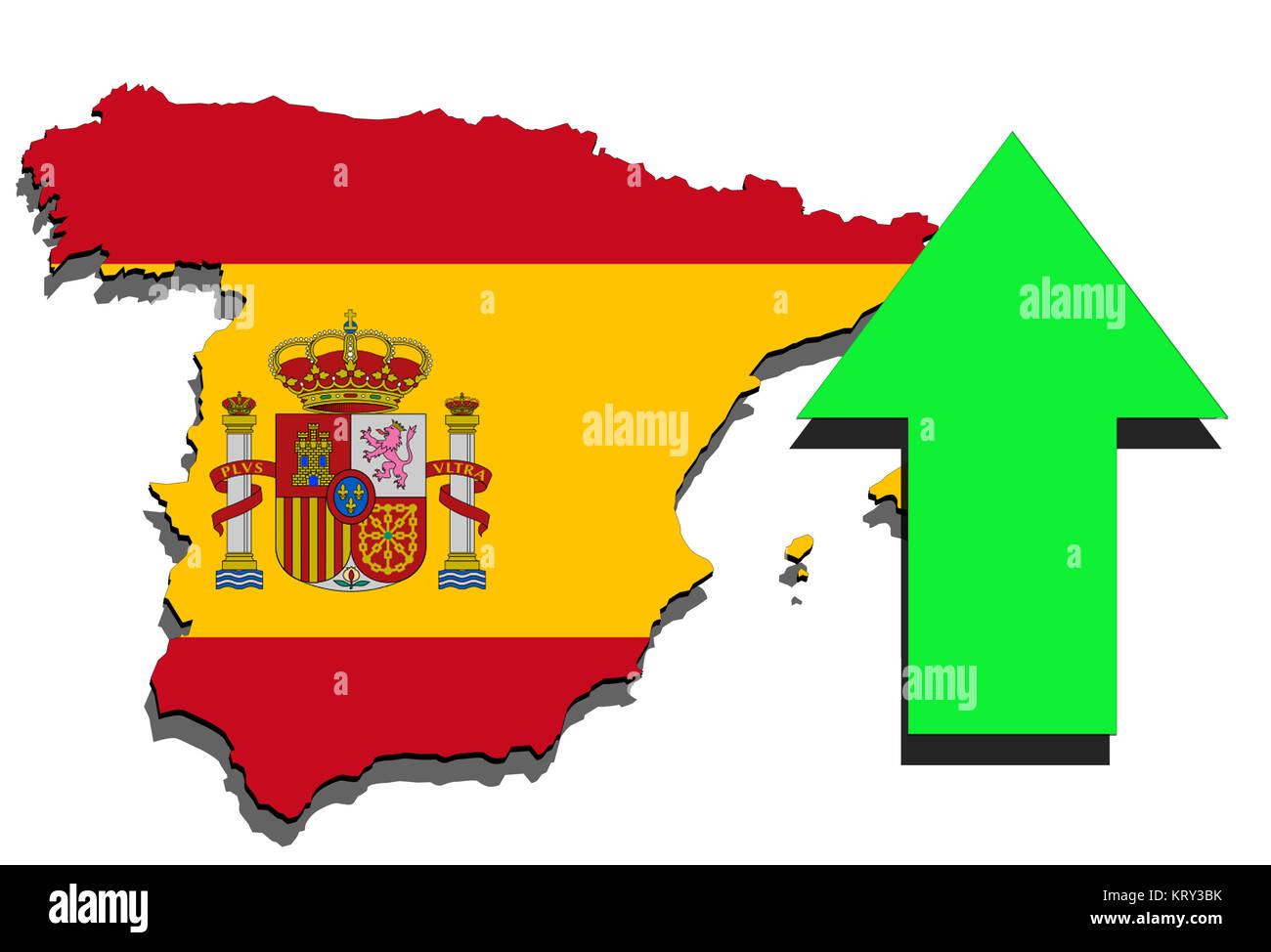 spain map on a white background and green arrow up Stock Photo - Alamy