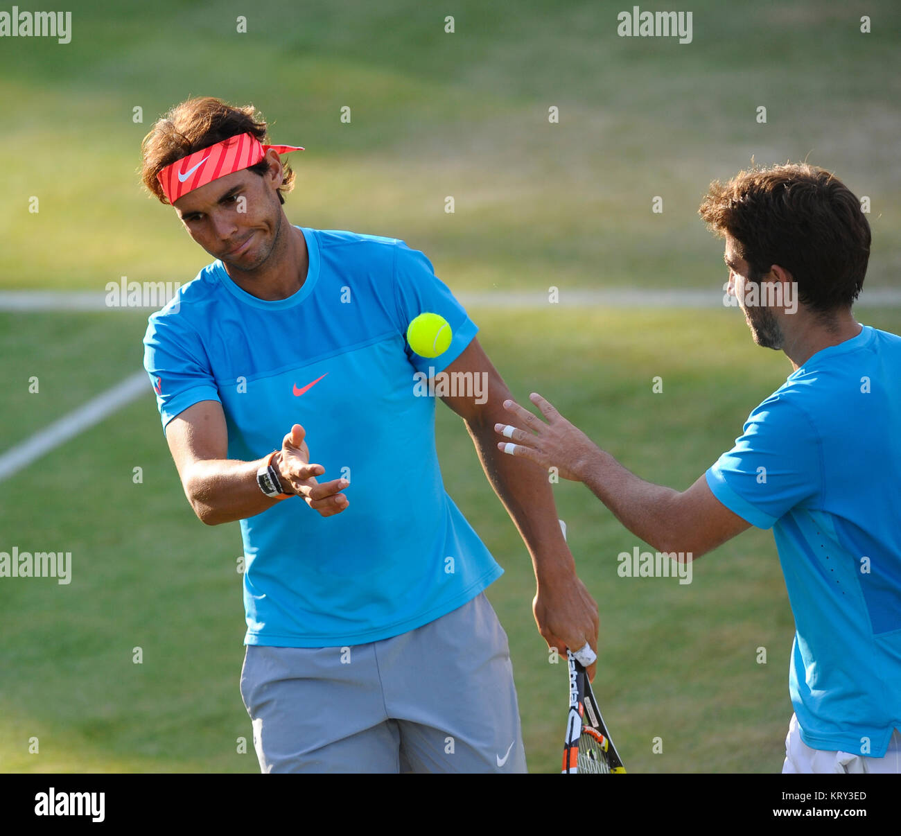 LONDON, ENGLAND - JUNE 18: Rafael Nadal and Marc Lopez during day four ...