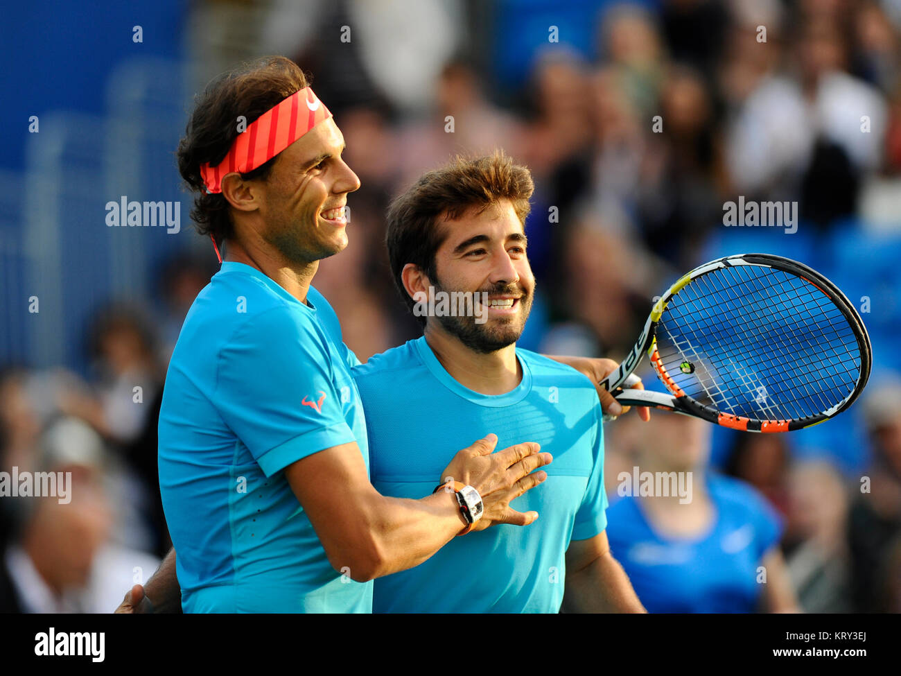 LONDON, ENGLAND - JUNE 18: Rafael Nadal and Marc Lopez during day four ...