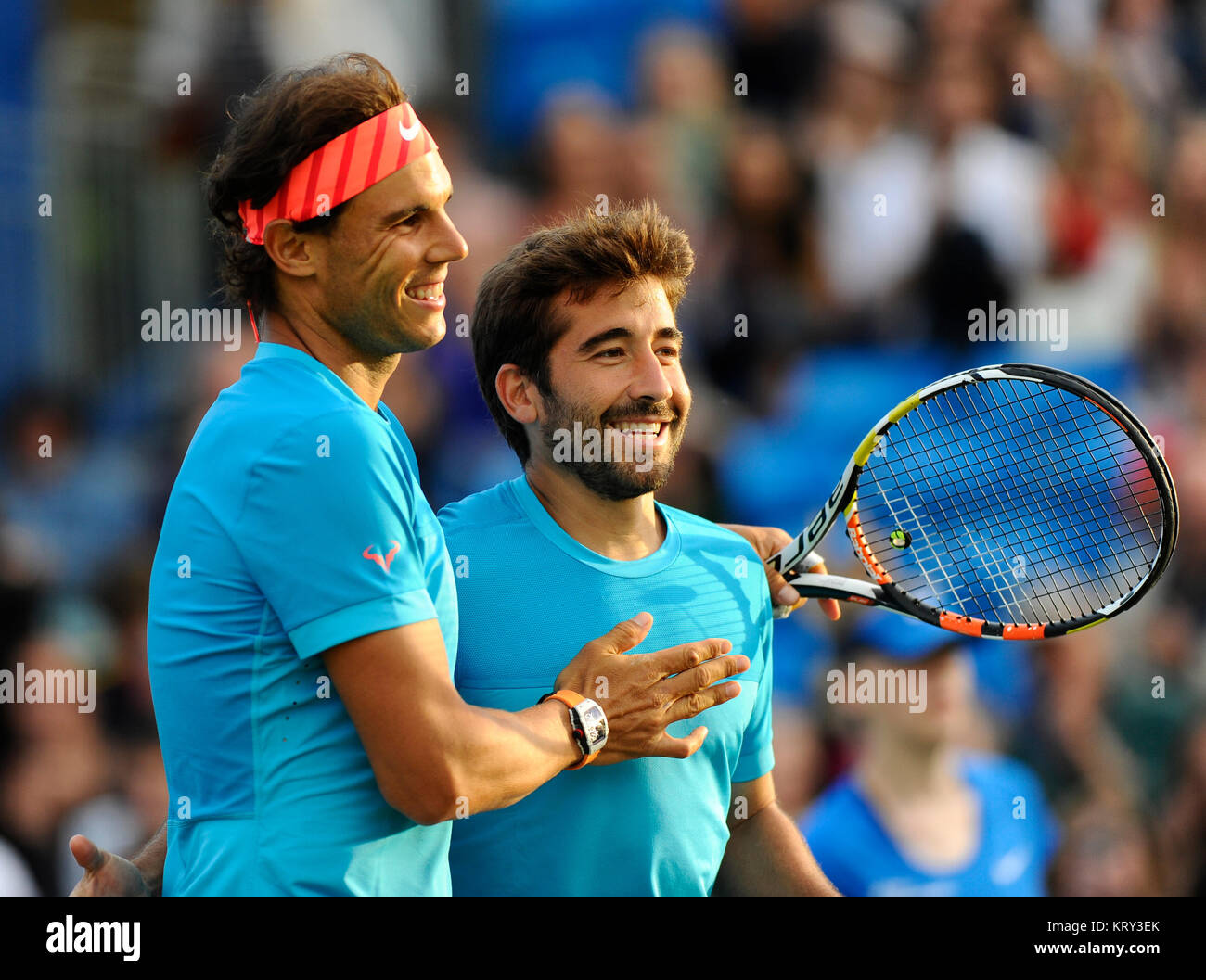 LONDON, ENGLAND - JUNE 18: Rafael Nadal and Marc Lopez during day four ...