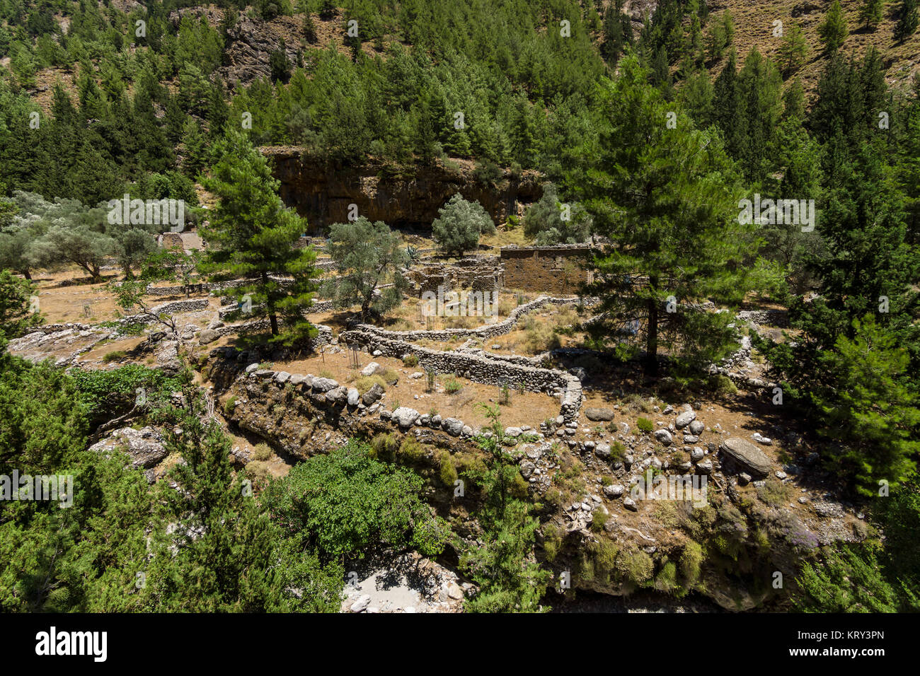 Samaria Gorge. The ruins of an abandoned village. Island of Crete ...