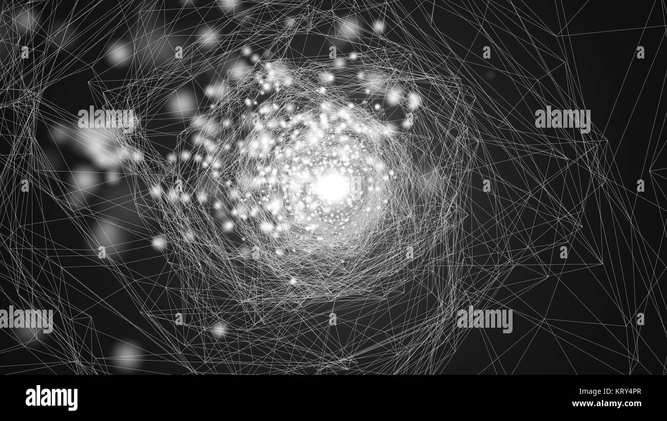 Virtual wireframe technology tunnel. Abstract background with flares ...