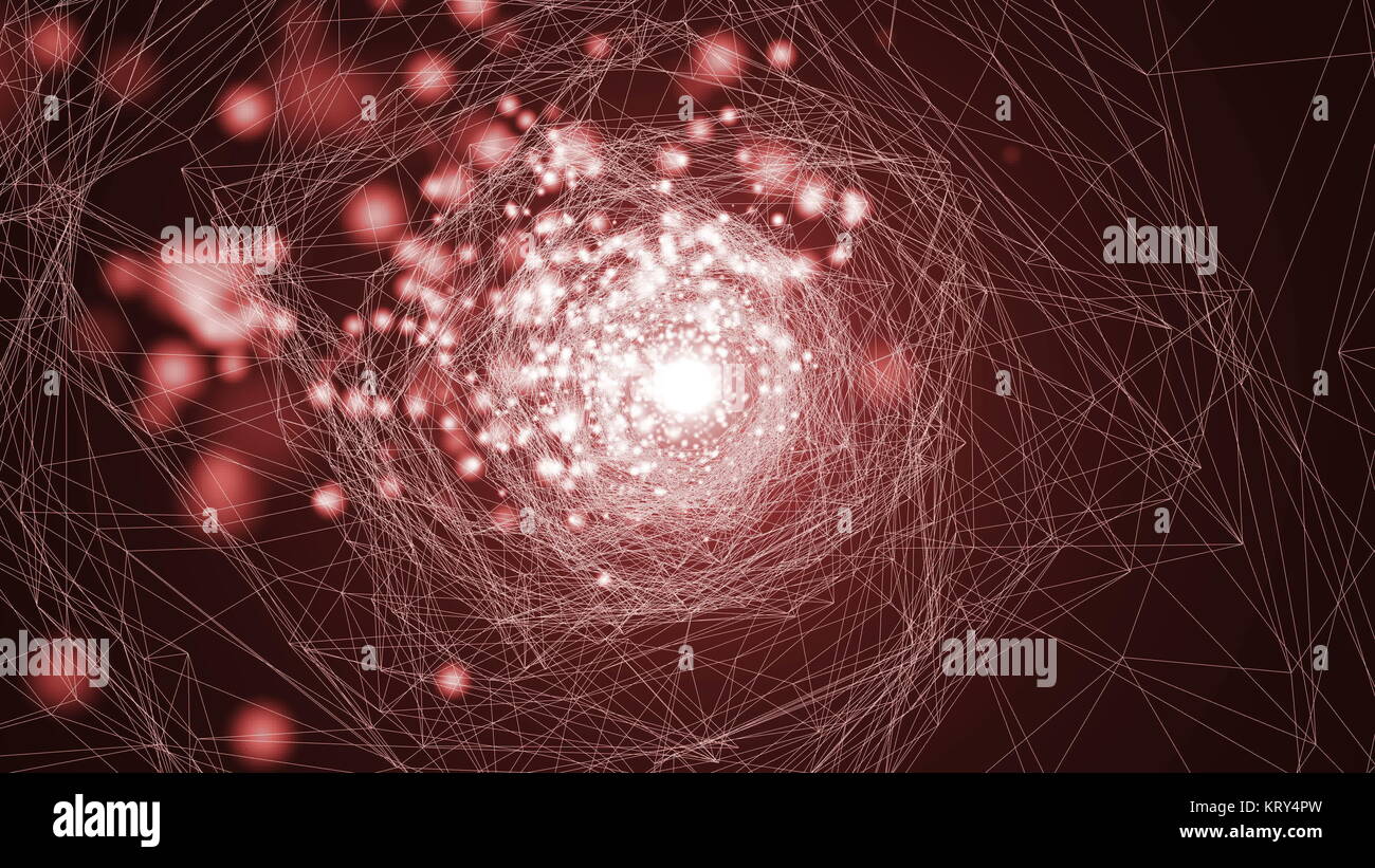 Virtual wireframe technology tunnel. Abstract background with flares ...
