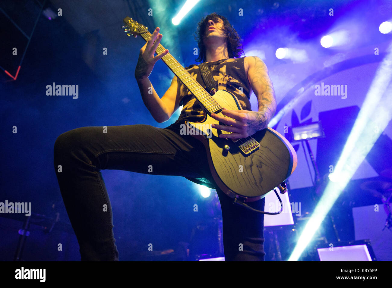 The English metalcore band Asking Alexandria performs a live concert at ...