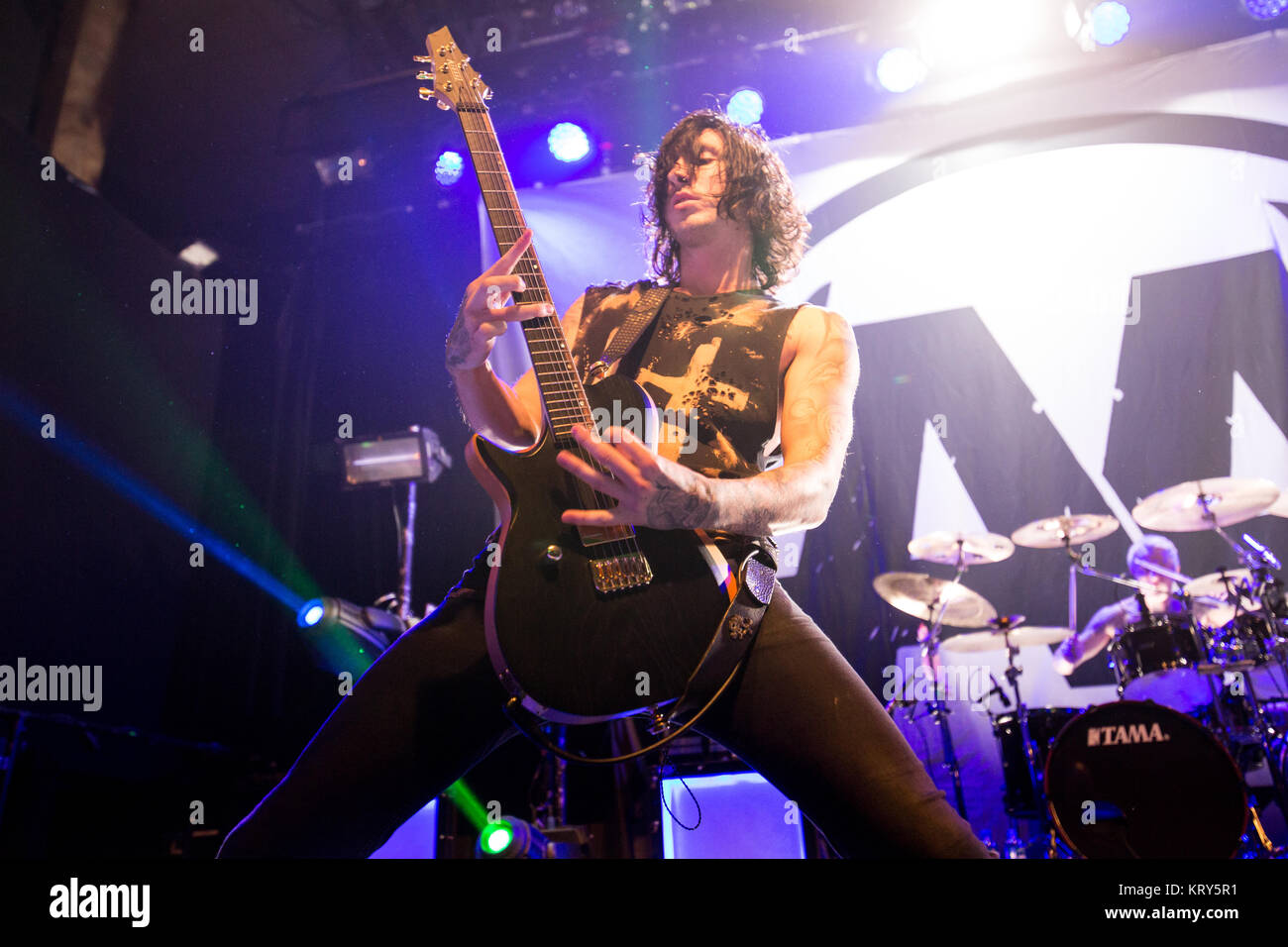 The English metalcore band Asking Alexandria performs a live concert at ...