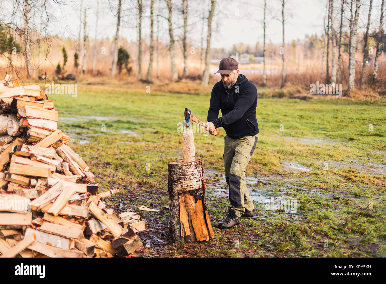 Chopping Wood Axe Man High Resolution Stock Photography and Images - Alamy