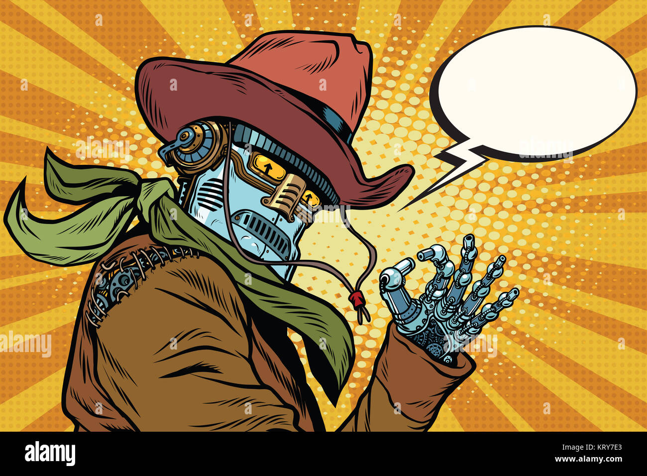 Steampunk robot cowboy okay gesture Stock Photo - Alamy
