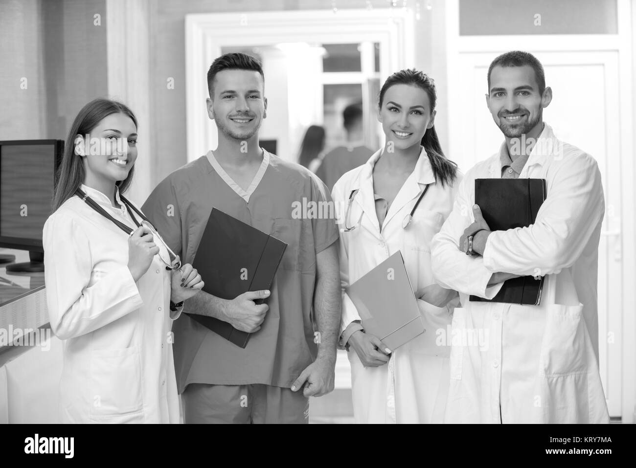clinic, profession, people, health care and medicine concept - happy ...