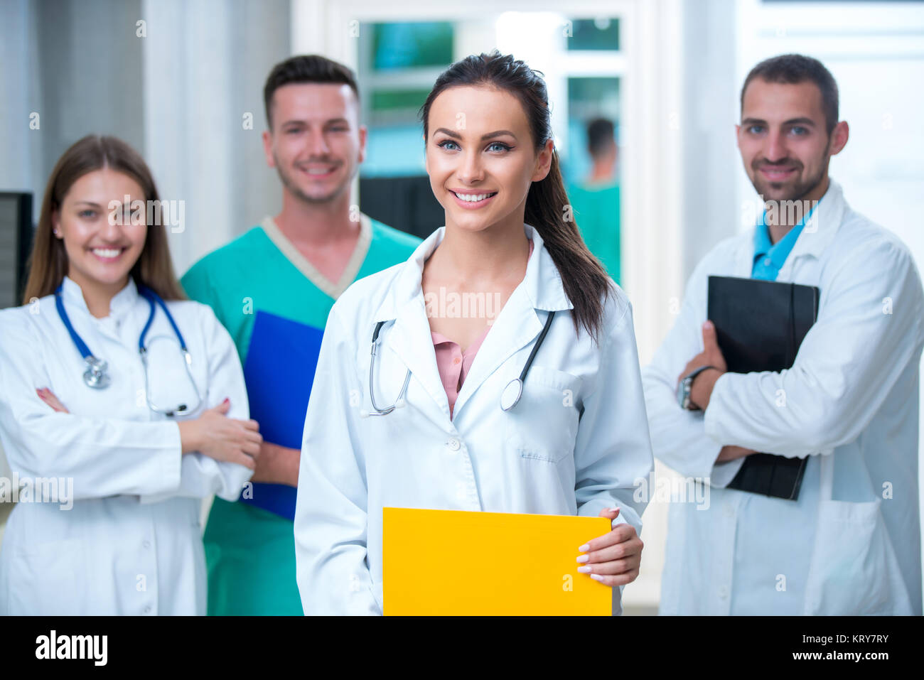 clinic, profession, people, health care and medicine concept - happy ...