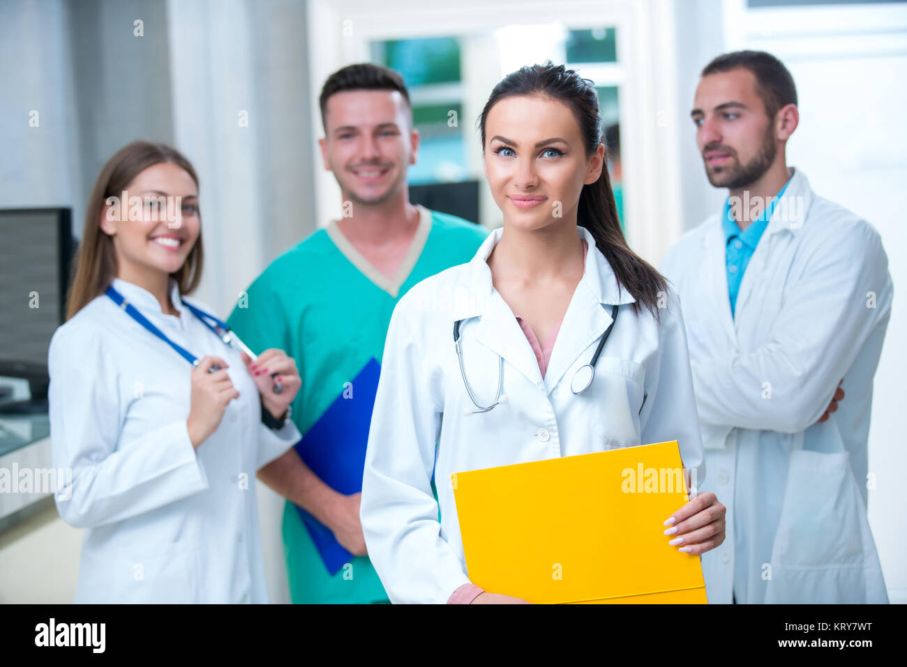 clinic, profession, people, health care and medicine concept - happy ...