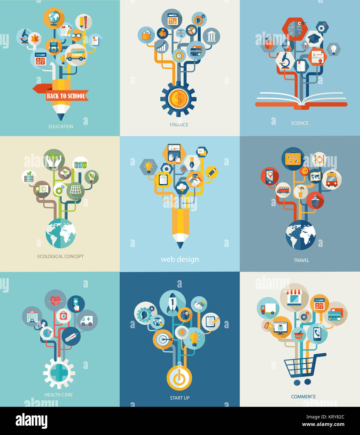 Abstract trees with icons for web design Stock Photo - Alamy