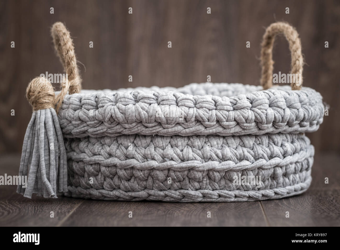 Gray Decorative Knitted Basket Stock Photo - Alamy