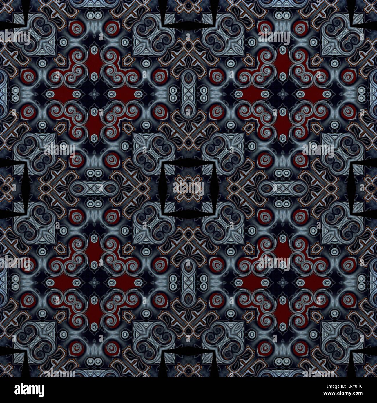 Seamless raster pattern in oriental style Flower psychedelic mosaic ...