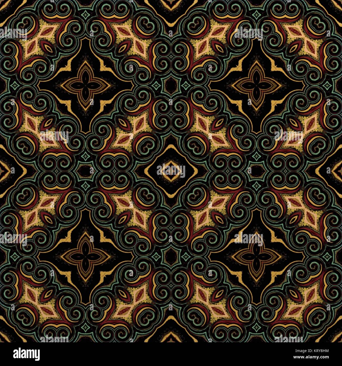 Seamless raster pattern in oriental style Flower psychedelic mosaic ...