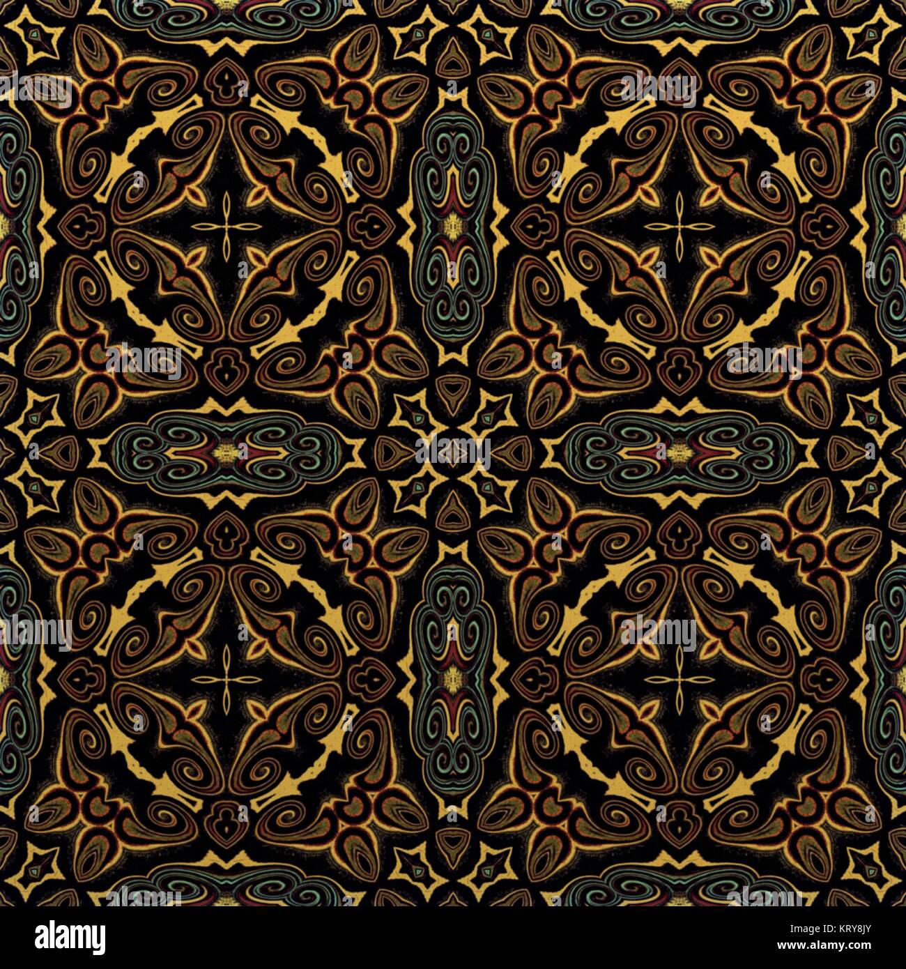 Seamless raster pattern in oriental style Flower psychedelic mosaic ...