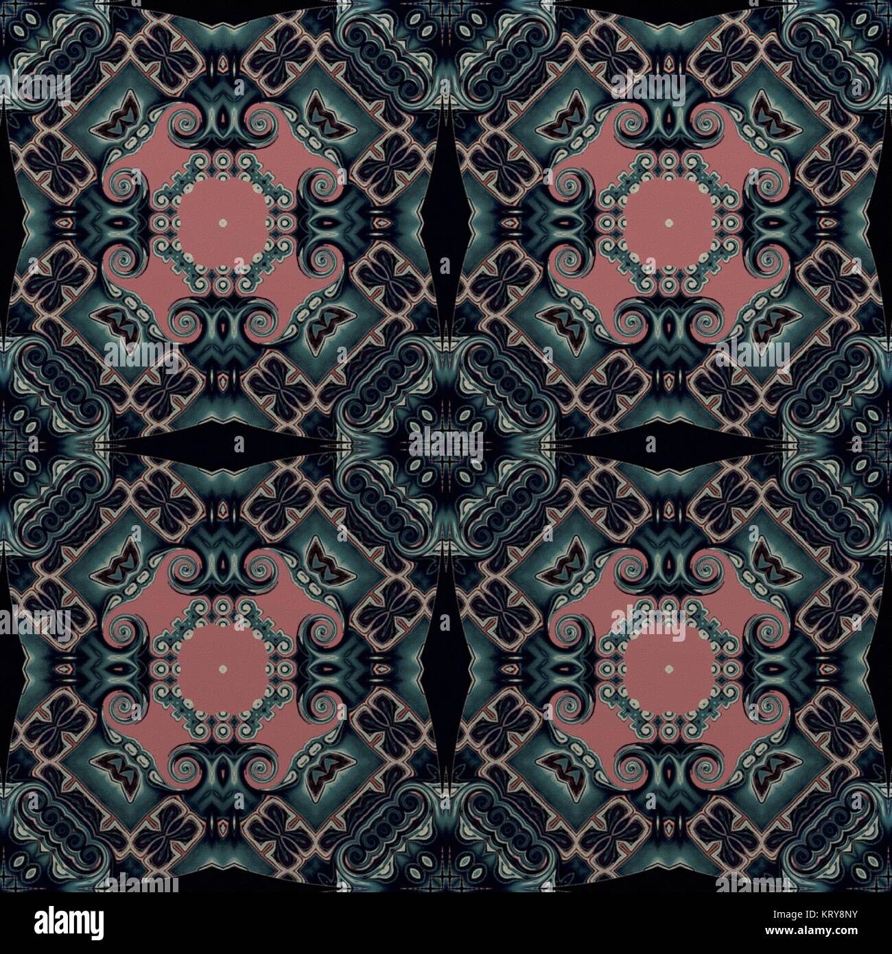 Seamless raster pattern in oriental style Flower psychedelic mosaic ...