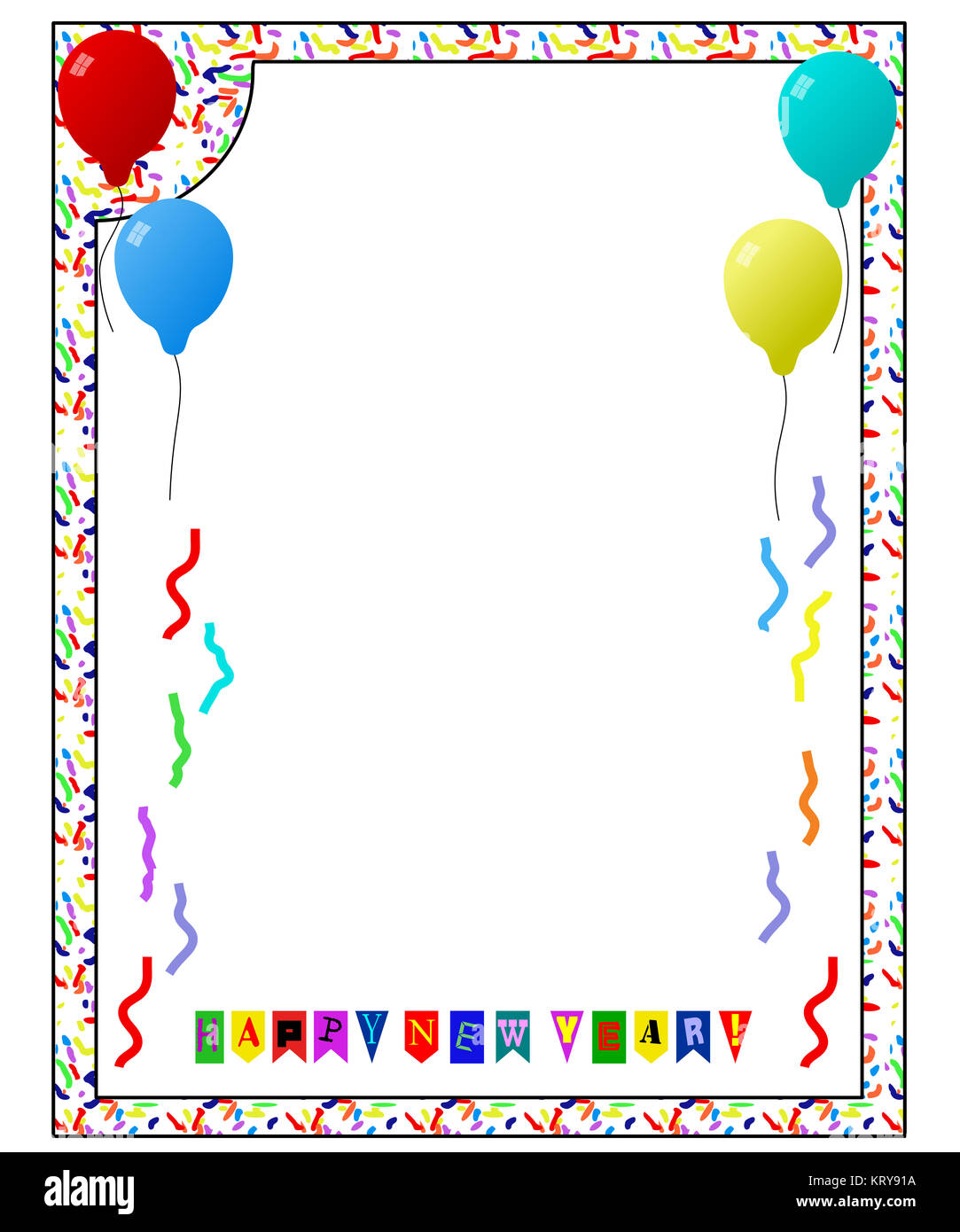 frame with balloons and confetti and text happy new year Stock Photo ...