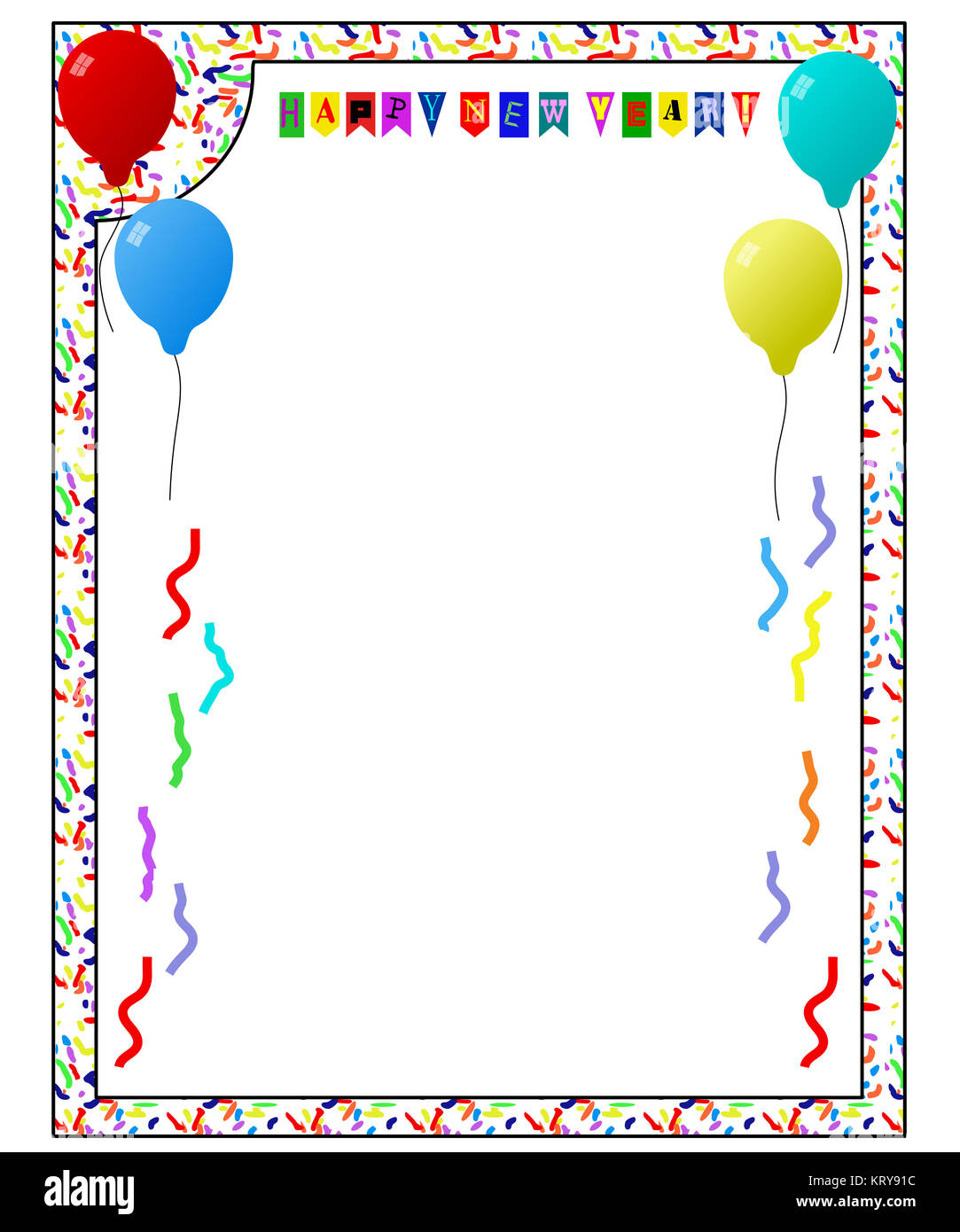 frame with balloons and confetti and text happy new year Stock Photo ...