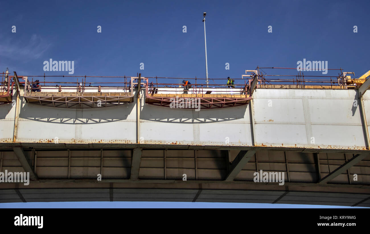 Belgrade, Serbia, October 2017 - Works on reparation of the Branko ...