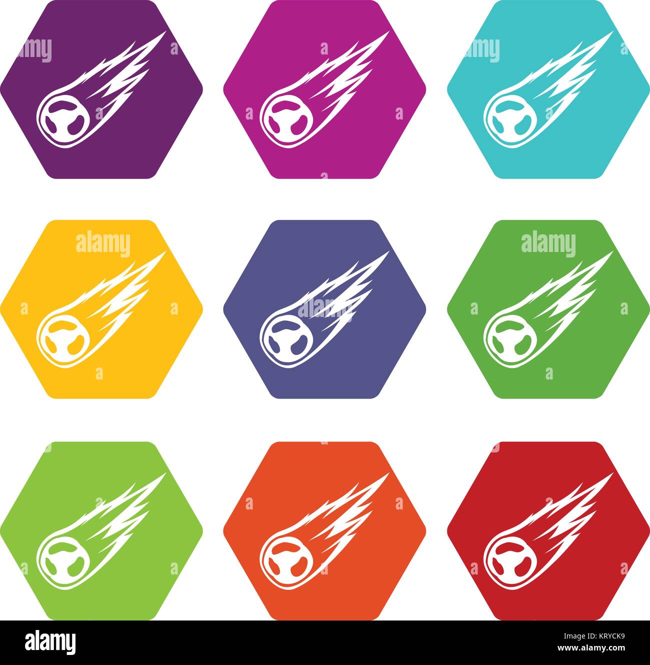 Falling meteor with long tail icon set color hexahedron Stock Vector ...
