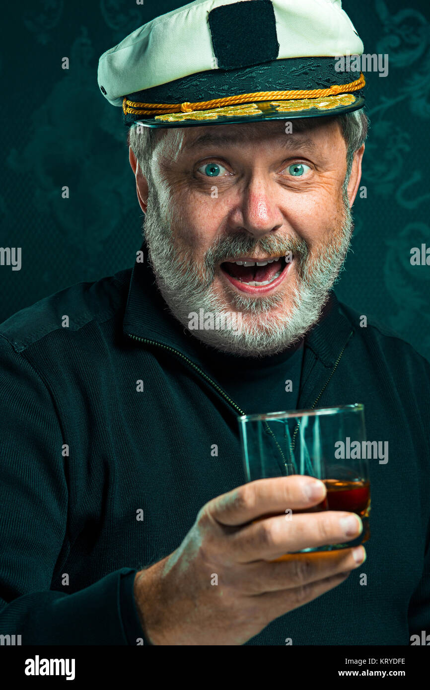 Portrait of old captain or sailor man in black sweater Stock Photo - Alamy