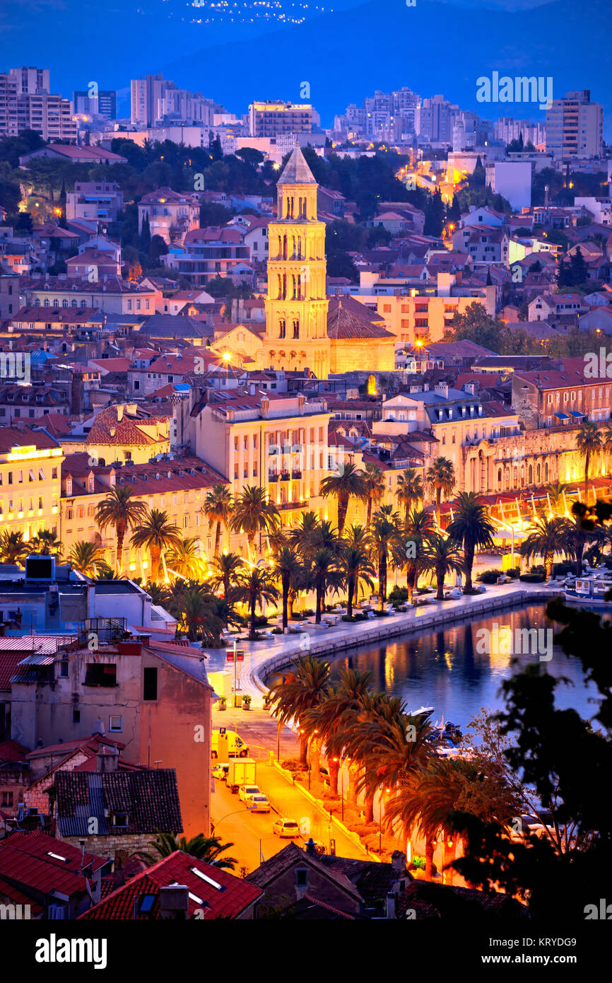 Famous Split waterfront evening aerial view Stock Photo - Alamy