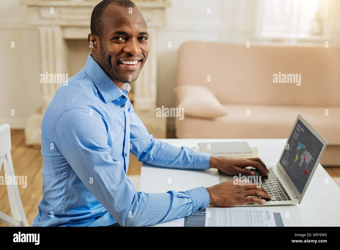 Happy employee working from home Stock Photo - Alamy