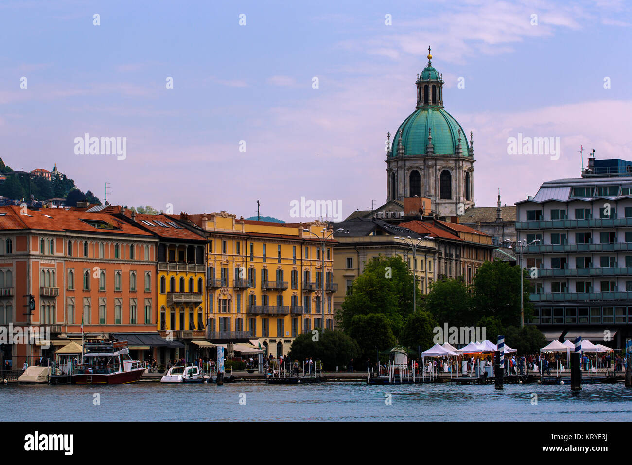 The city of Como with its lake, its historic buildings and the dome of ...