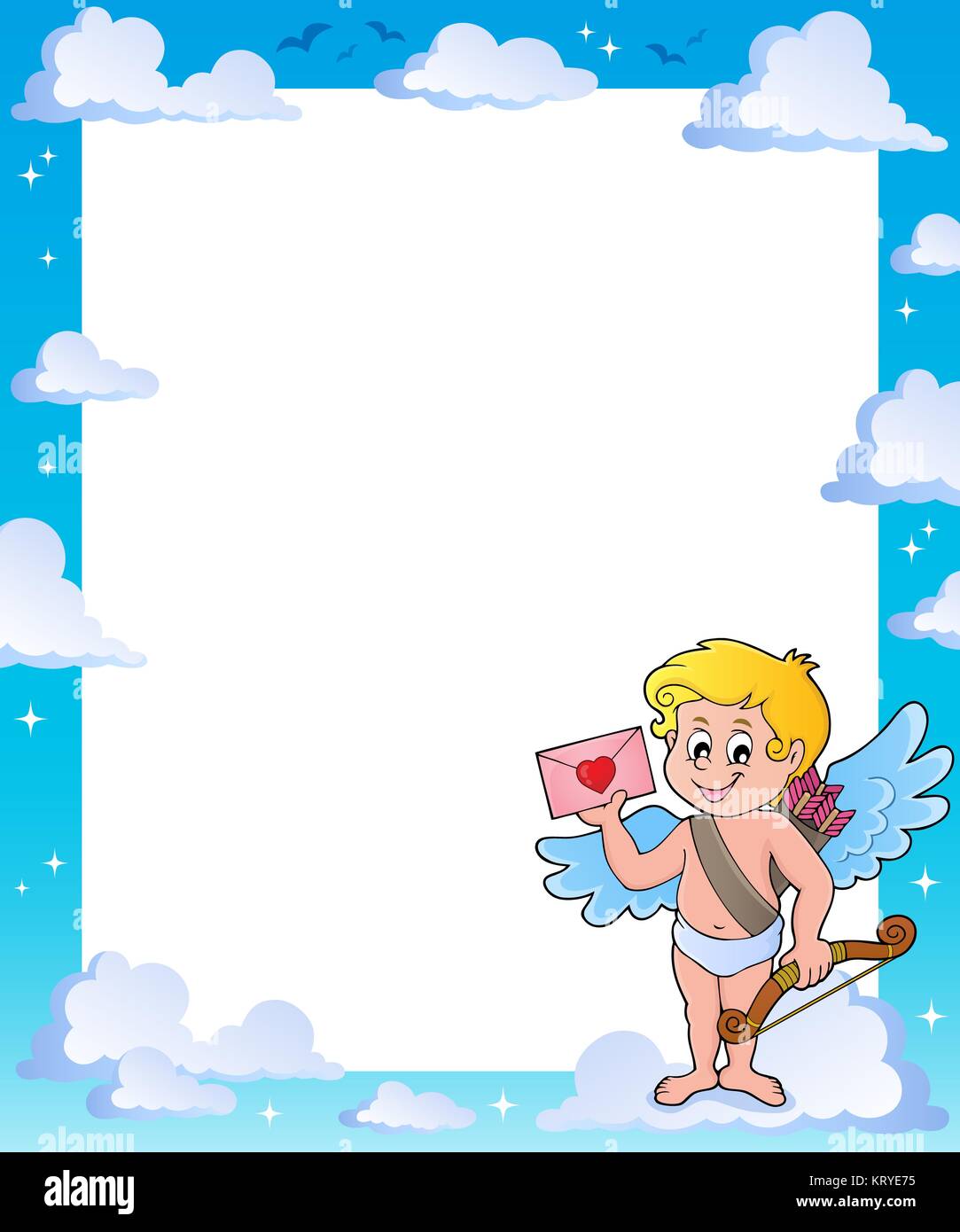 Frame with Cupid holding envelope Stock Photo - Alamy